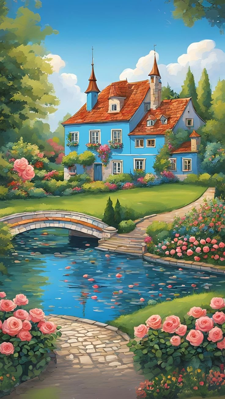 Solve blue house jigsaw puzzle online with 66 pieces