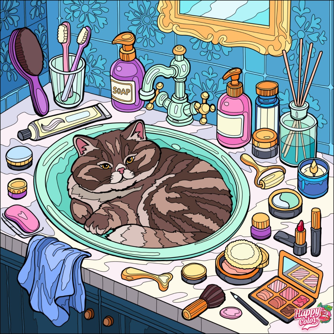 Solve Lounging in the Sink jigsaw puzzle online with 49 pieces