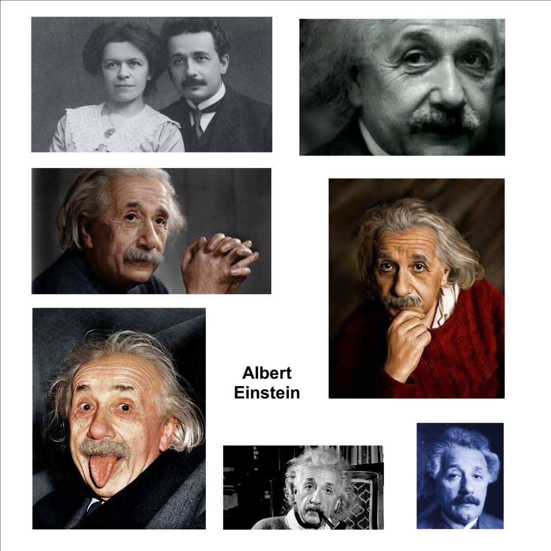 Solve The Many Faces of Albert Einstein jigsaw puzzle online with 36 pieces