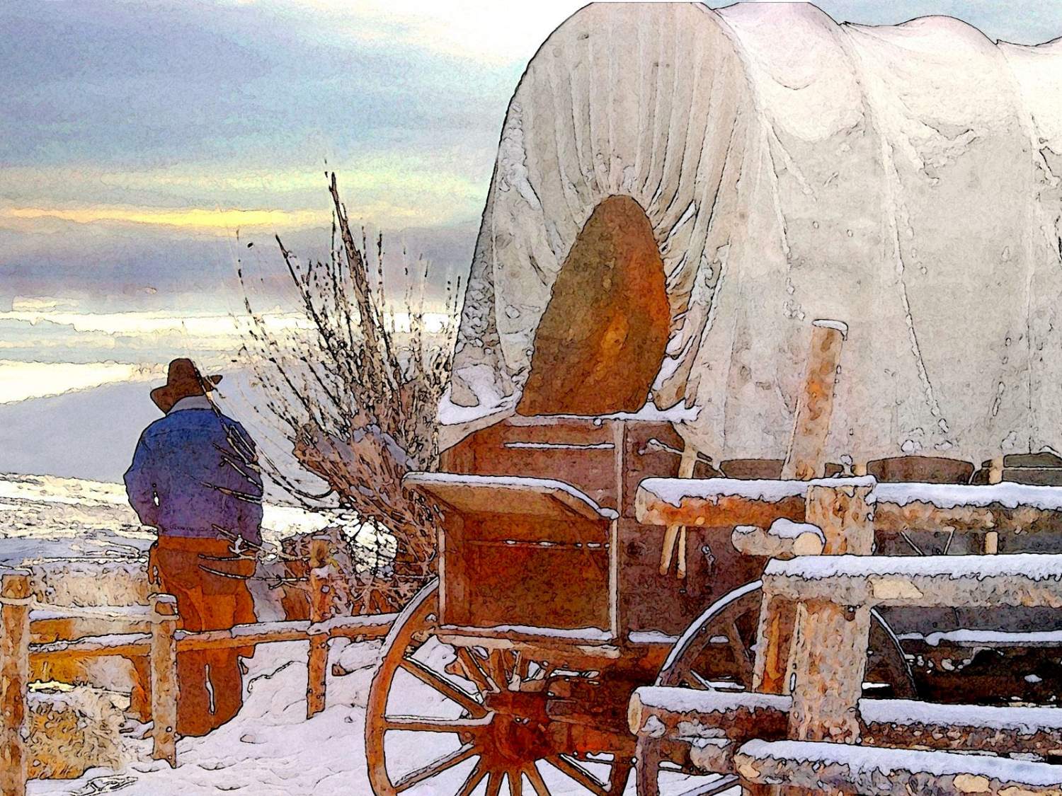 Solve Winter cowboy art jigsaw puzzle online with 70 pieces