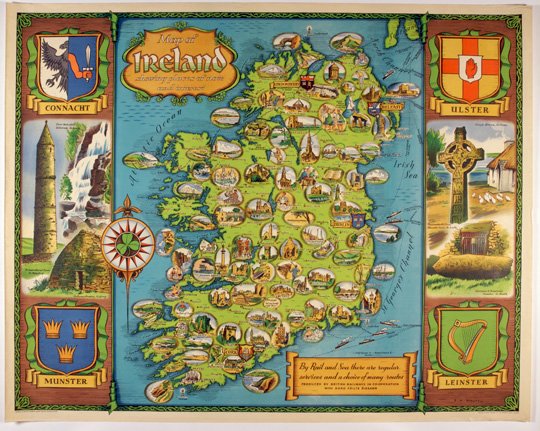 Solve Map of Ireland Showing Places of Note and Interest. British ...
