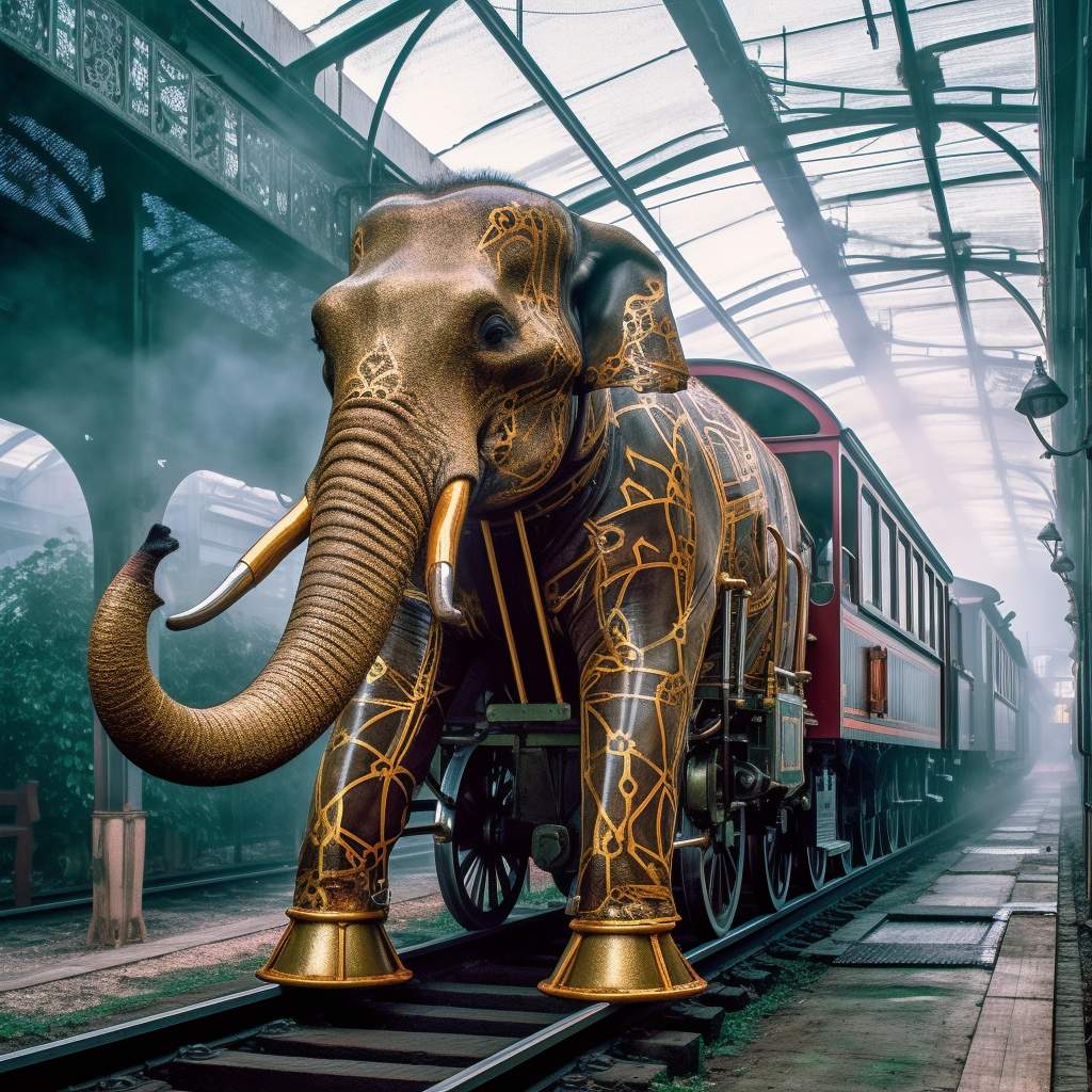 Solve Elephant steam train jigsaw puzzle online with 36 pieces