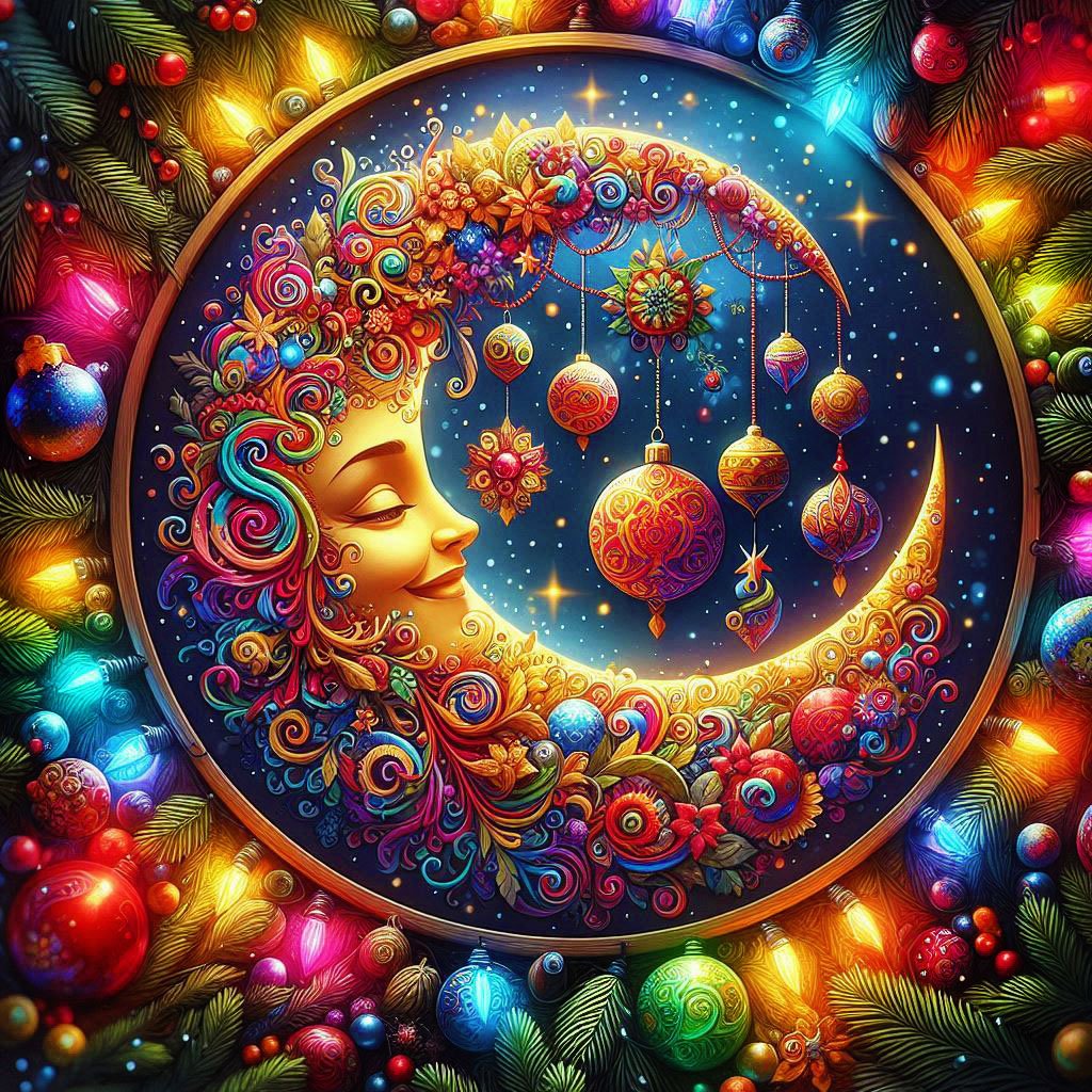 Solve Christmas Crescent moon jigsaw puzzle online with 64 pieces