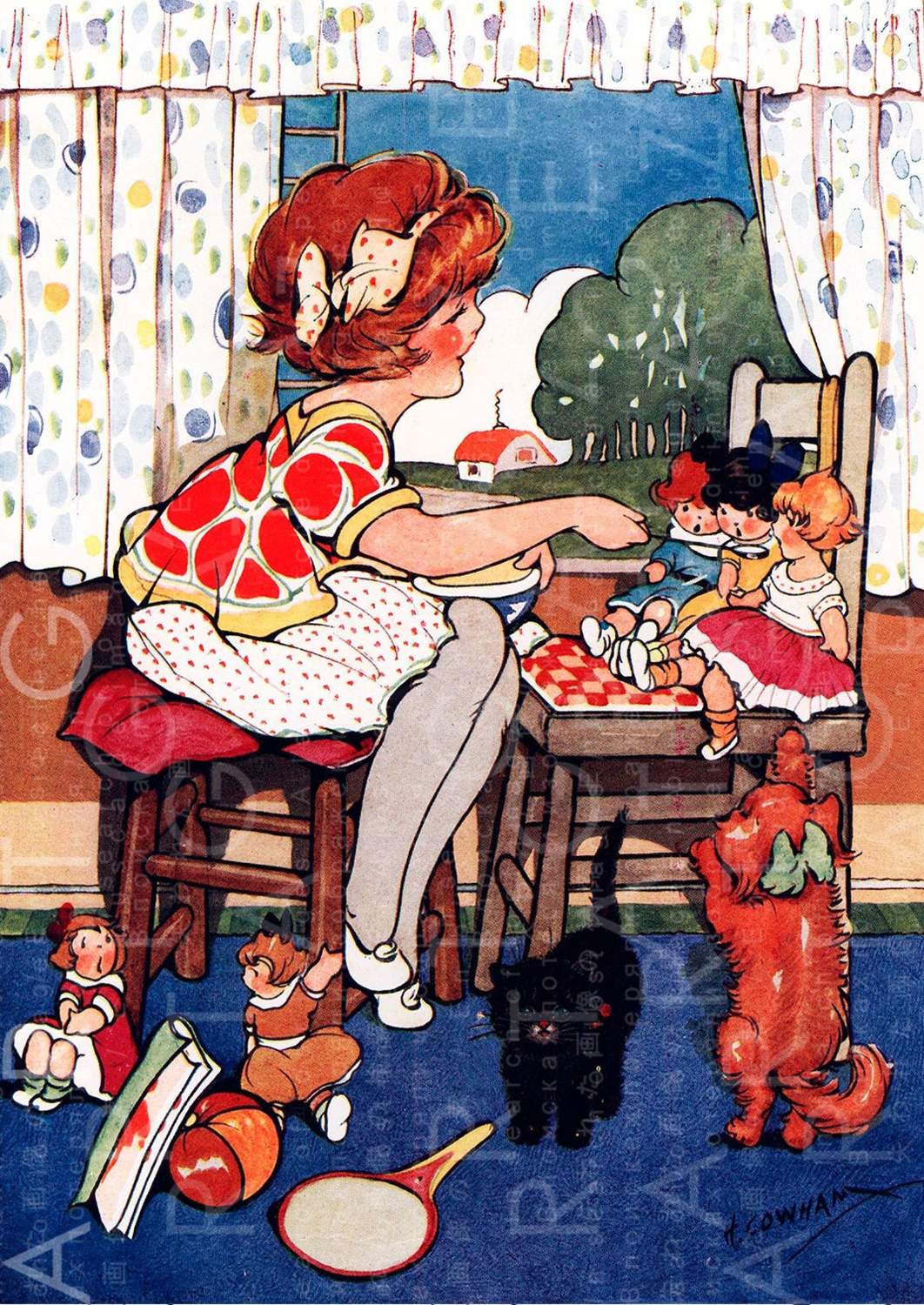 Puzzel | 247 stukjes | Hilda Cowham Art - Little Girl with her Dolls ...