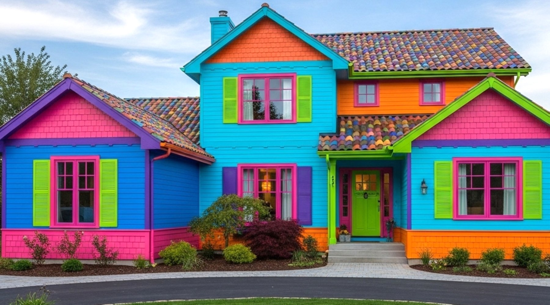 Solve Multicolour House jigsaw puzzle online with 45 pieces