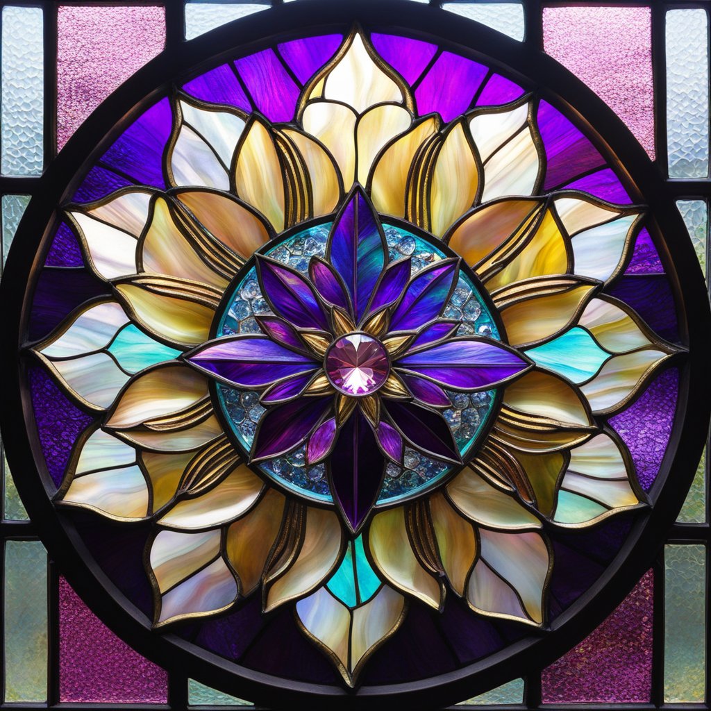 Solve Purple and Gold Jeweled Lotus jigsaw puzzle online with 64 pieces