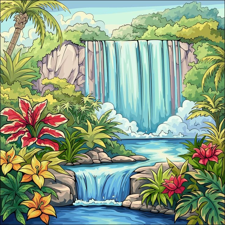 Solve puzzle - A 2 story waterfall jigsaw puzzle online with 81 pieces