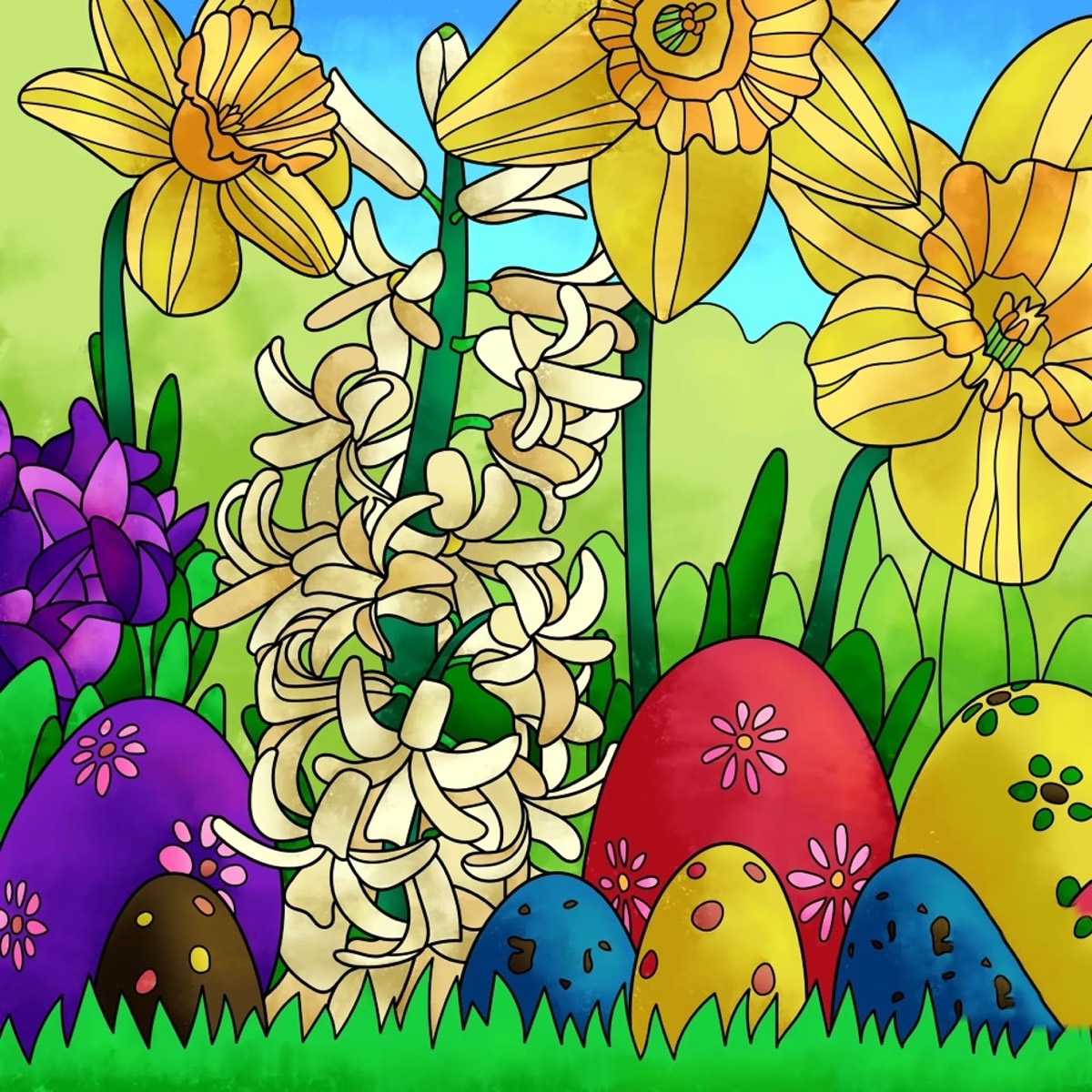 Solve Easter Eggs and Spring Flowers jigsaw puzzle online with 144 pieces