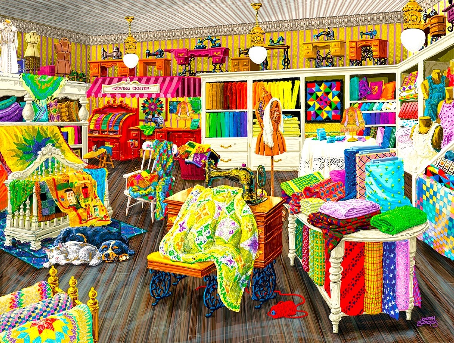 Solve Sewing Workshop jigsaw puzzle online with 352 pieces