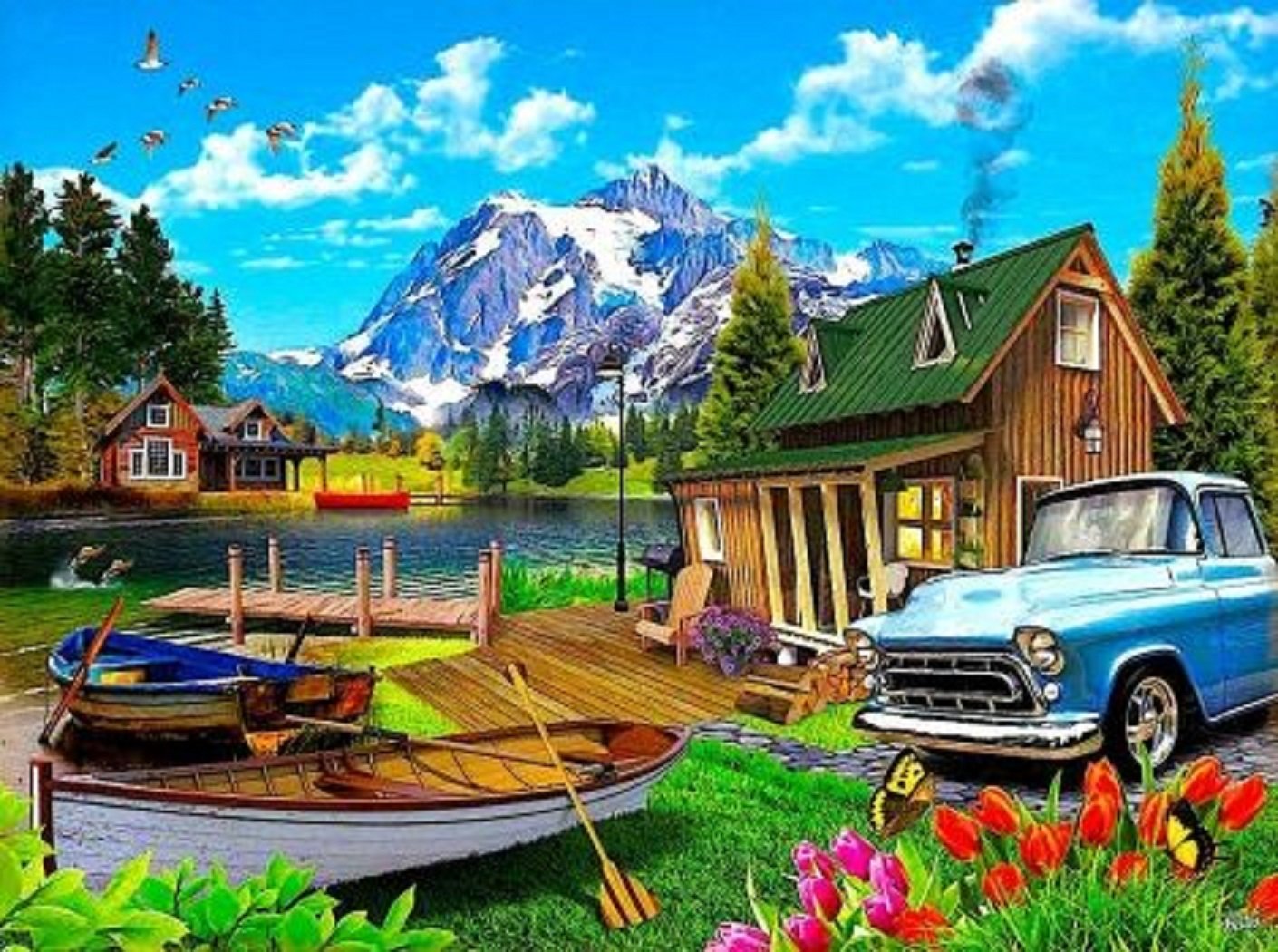 Solve Mountain Cabin jigsaw puzzle online with 88 pieces