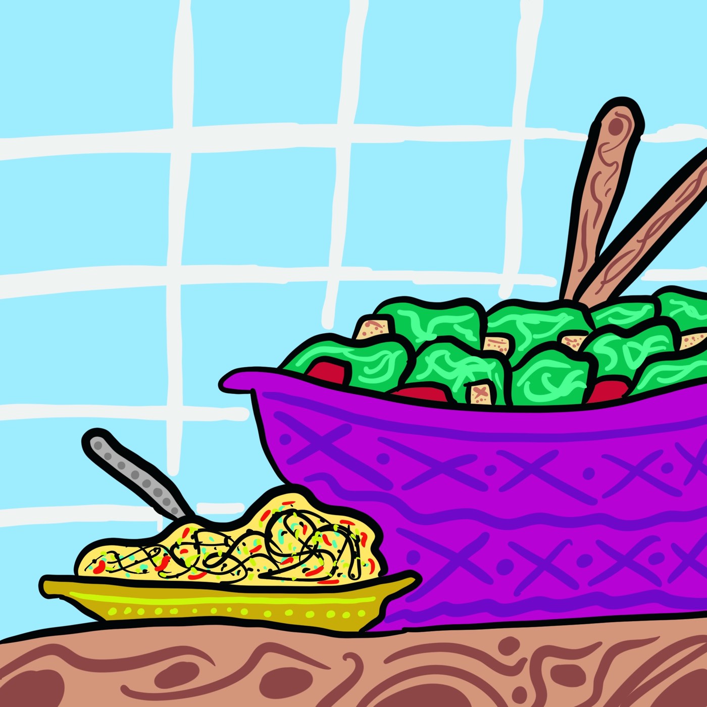 Solve Tossed Salad and Scrambled Eggs jigsaw puzzle online with 49 pieces