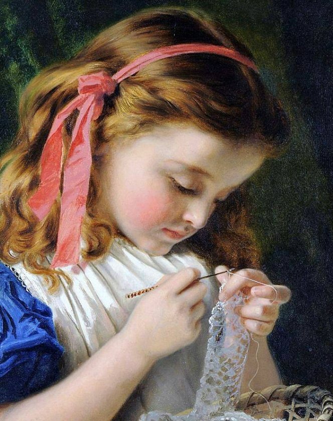 Solve Little Girl Crocheting jigsaw puzzle online with 130 pieces