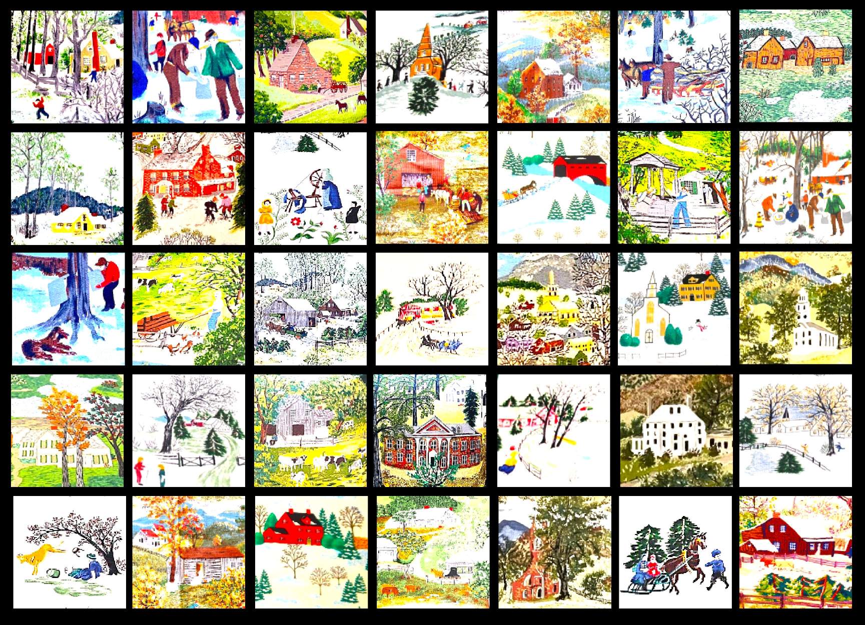 Solve PATCHWORK GRANDMA MOSES jigsaw puzzle online with 140 pieces