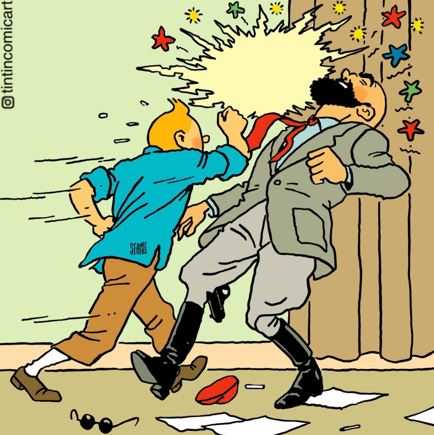 Solve Tintin's Right Hook jigsaw puzzle online with 64 pieces