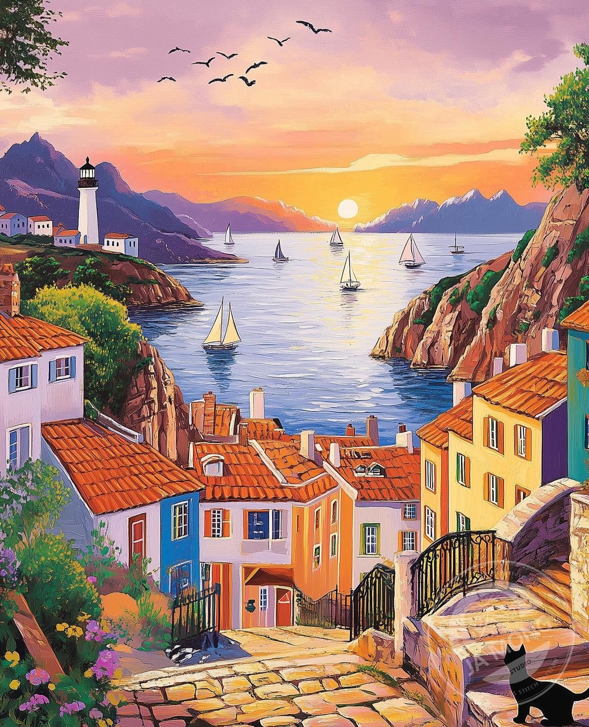 Solve Sunset in the Harbour jigsaw puzzle online with 80 pieces