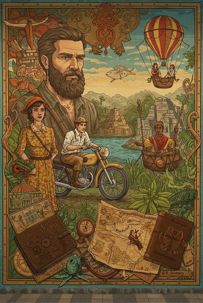 Solve Vintage Travels and Explorations jigsaw puzzle online with 77 pieces