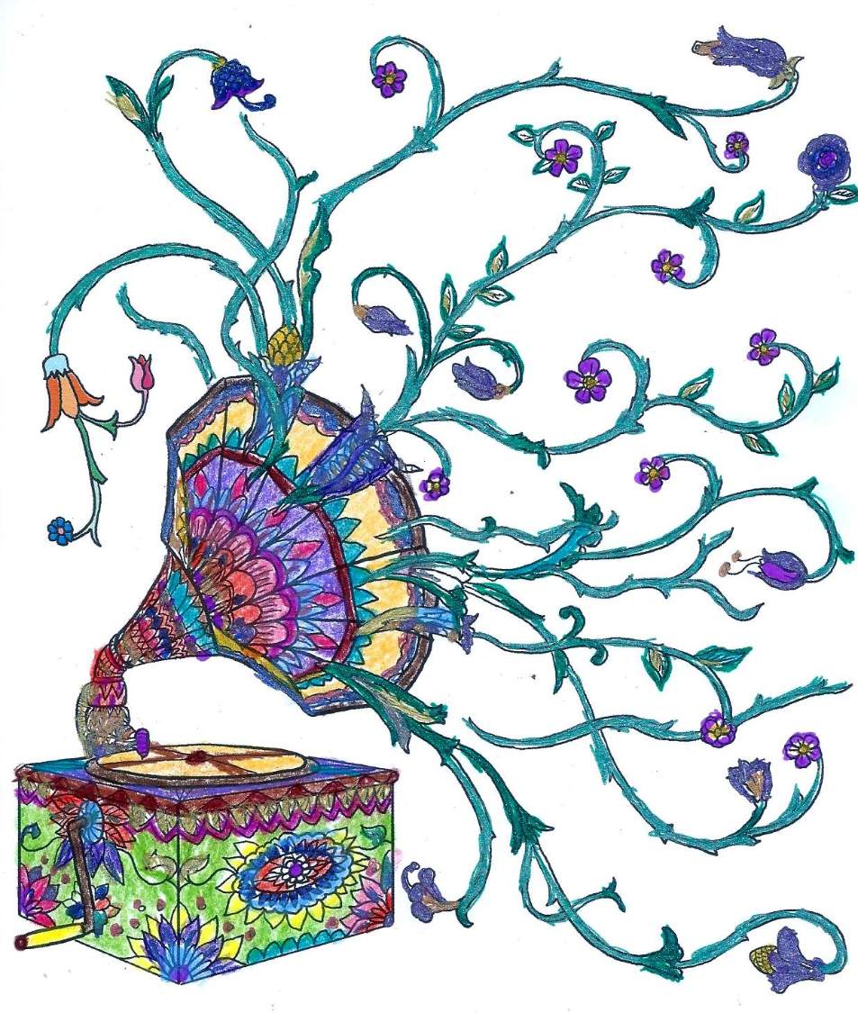 Solve Music Coloring Victrola jigsaw puzzle online with 56 pieces
