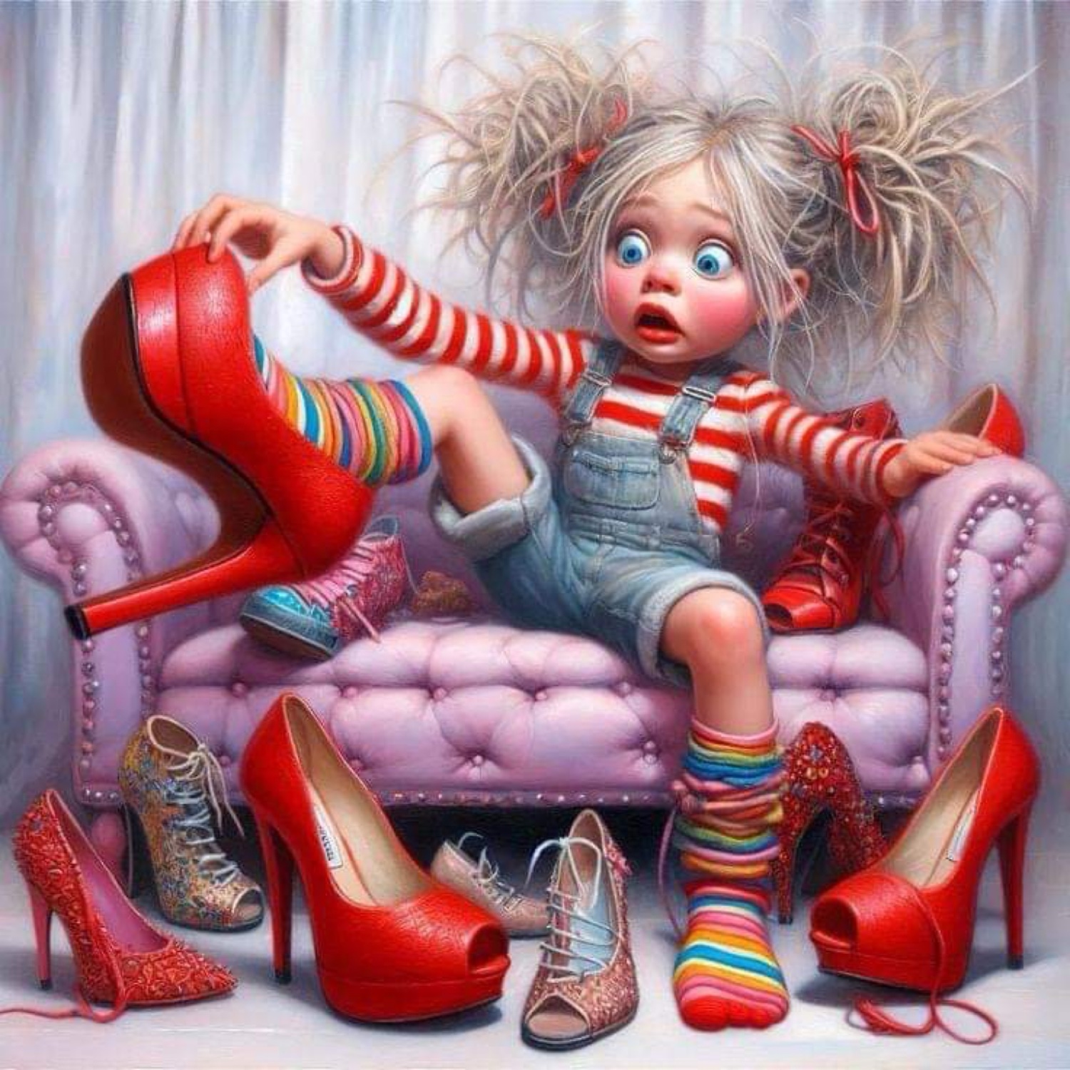 Solve Trying To Find A Pair Of Shoes jigsaw puzzle online with 81 pieces