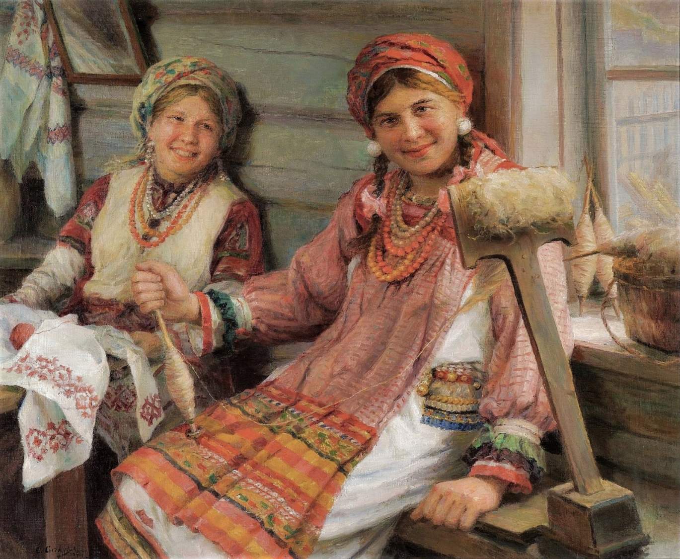 Solve Две молодых ткачихи (Two Young Weavers) jigsaw puzzle online with ...