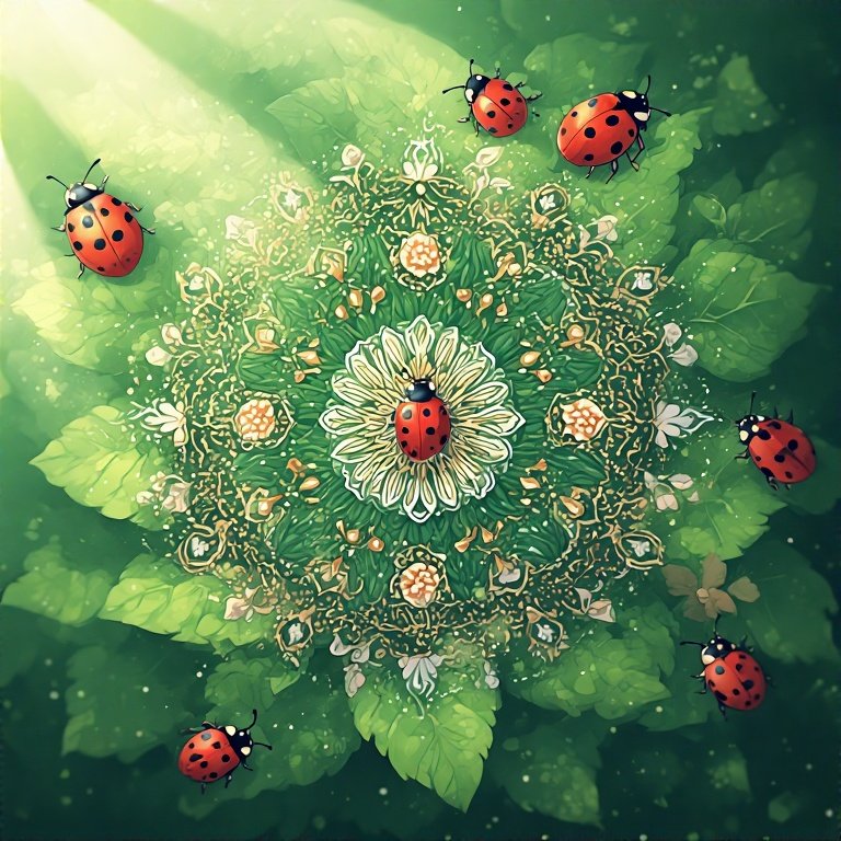 Solve Ladybug mandala jigsaw puzzle online with 81 pieces