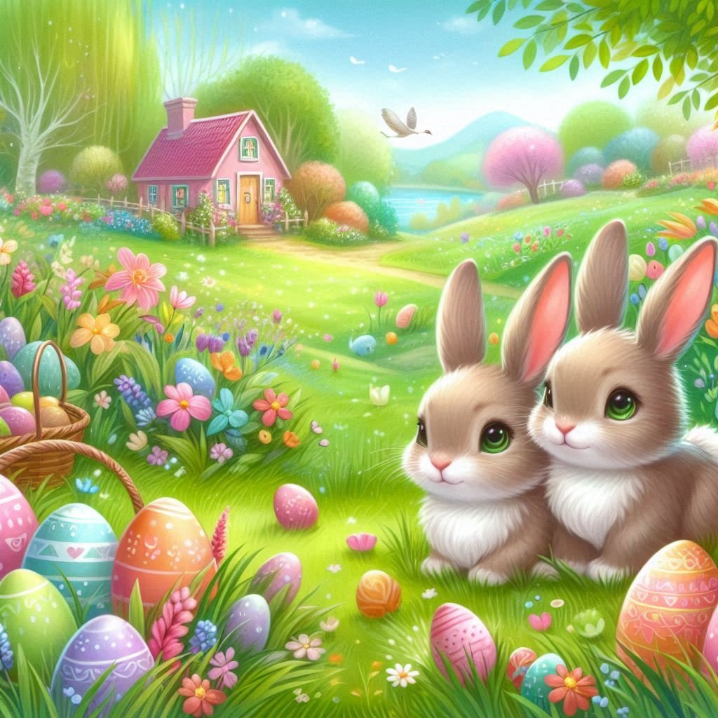 Solve Easter Bunnies jigsaw puzzle online with 49 pieces