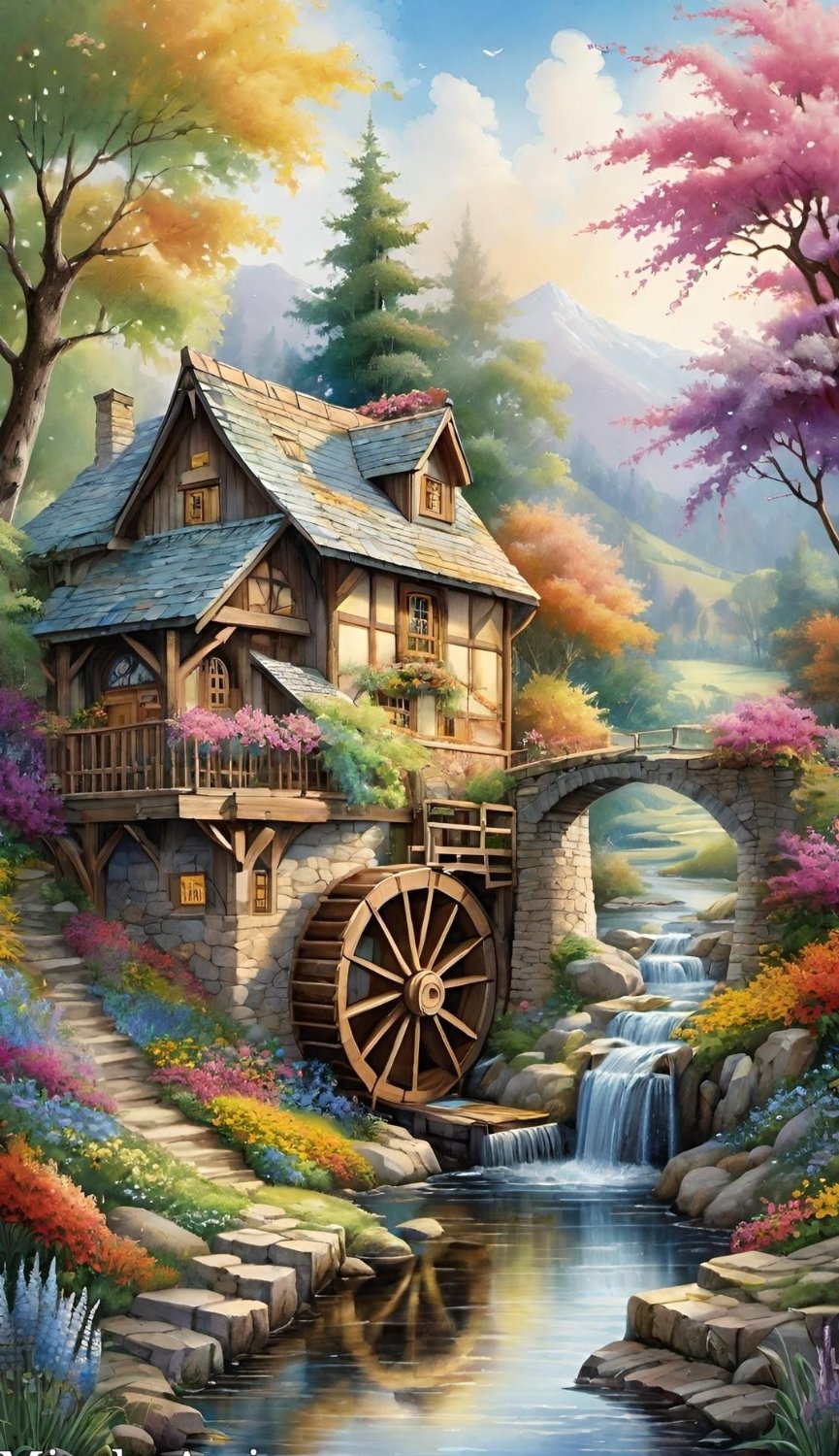 Solve Autumn Waterwheel jigsaw puzzle online with 84 pieces