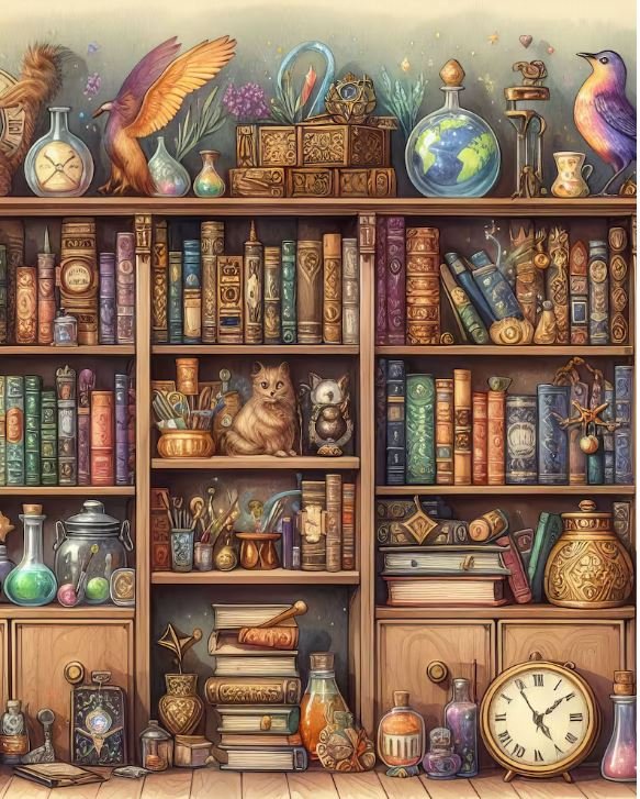 Solve Magical Bookcase jigsaw puzzle online with 99 pieces