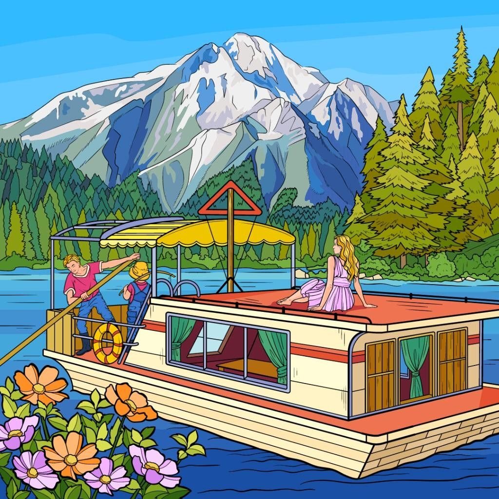 Solve PUZZLE - Houseboat On The River jigsaw puzzle online with 196 pieces