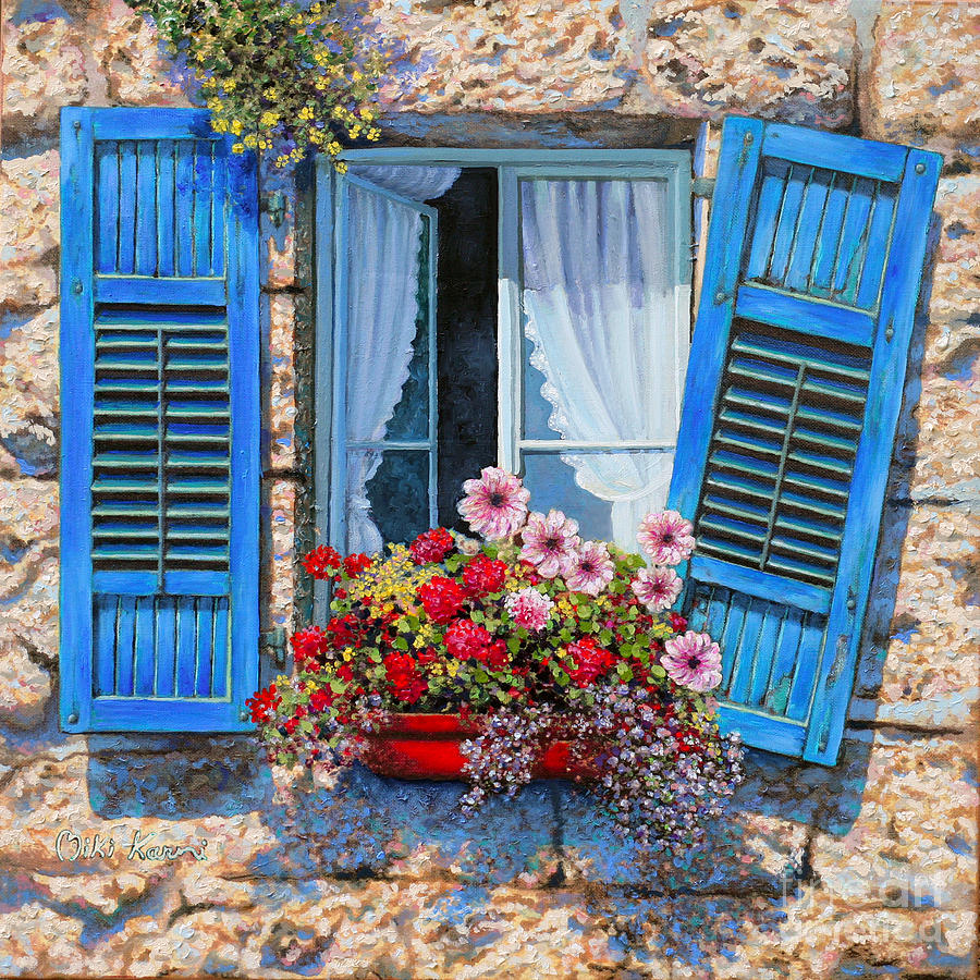 Solve Blue window painting jigsaw puzzle online with 81 pieces