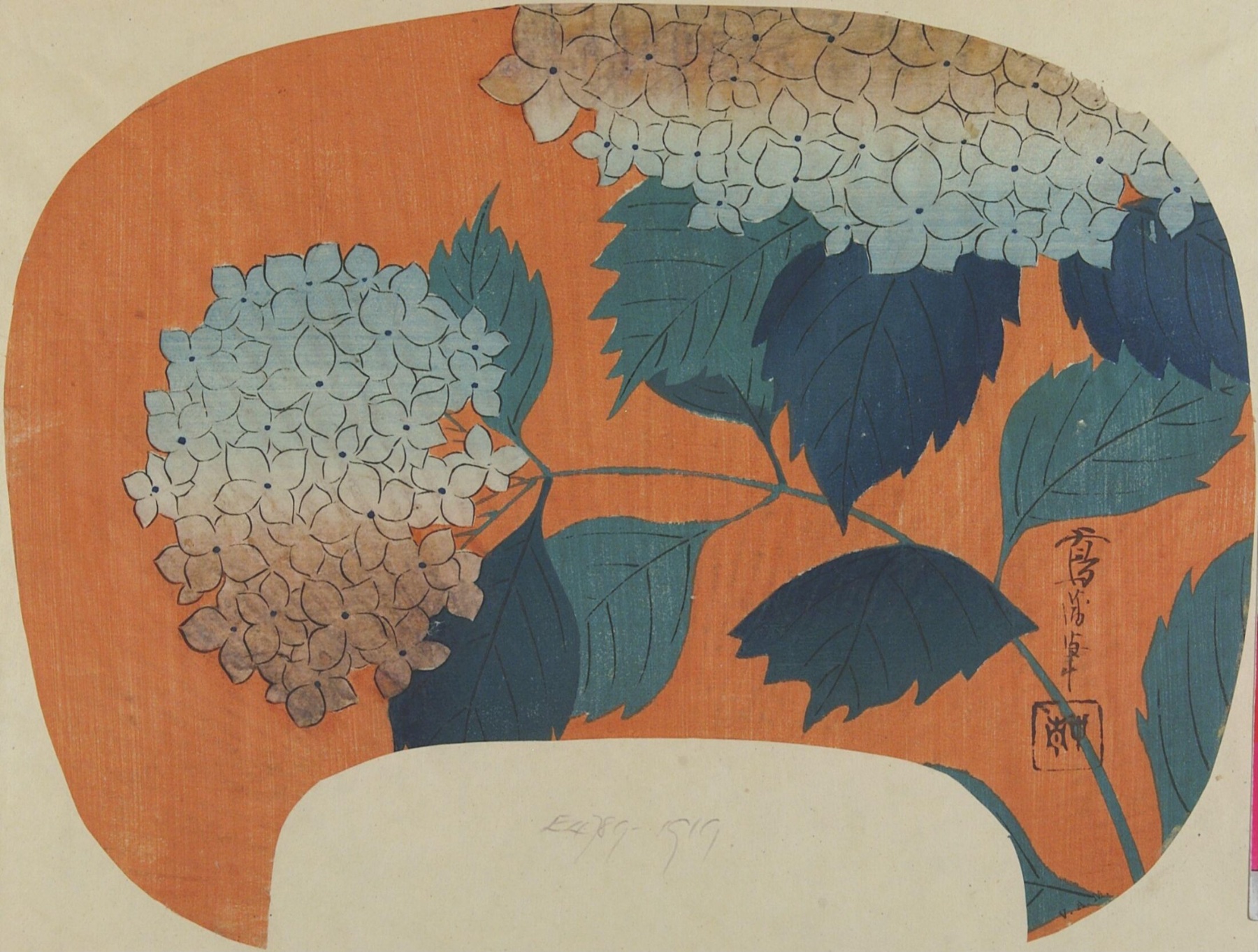 Solve Woodblock Print for Fan, Hydrangeas, ca. 1825-41, Designed by ...