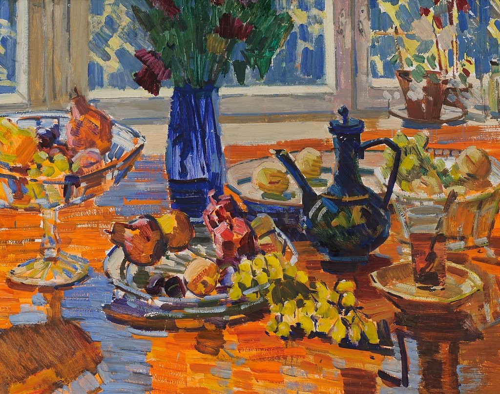 Solve "Teapot with Grapes and Teapot" Table Scene" Russian Impressionism 1970 Nikolai Gorlov ...