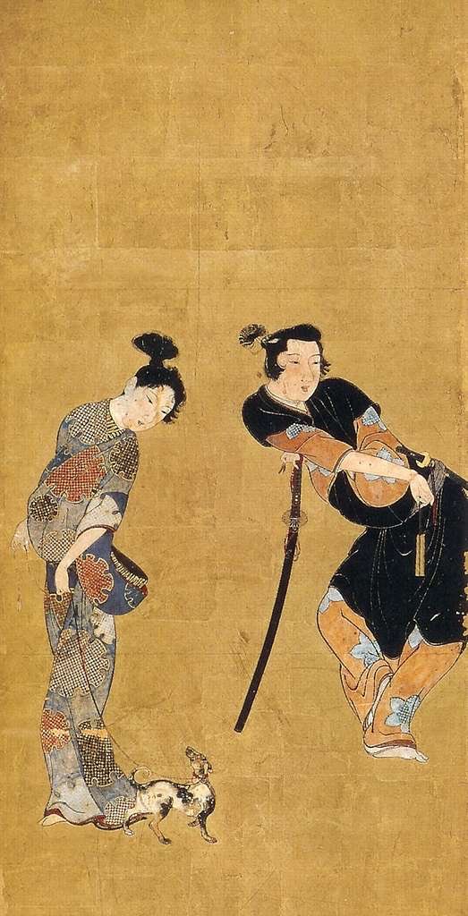 Solve Two Women with a Dog, Detail from The Hikone Screen, 17th Century ...