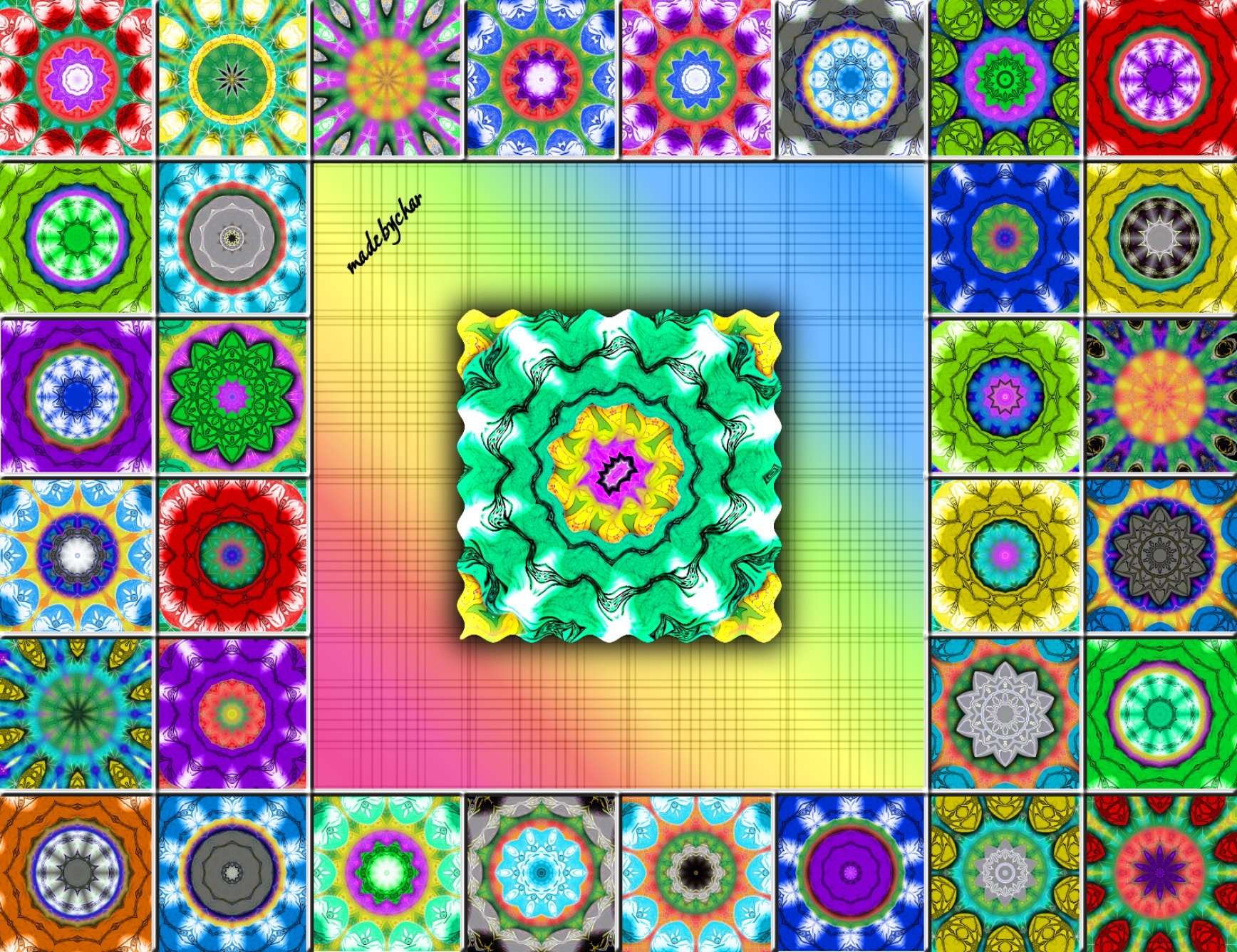 Solve Pretty Kaleidos all in a row... jigsaw puzzle online with 99 pieces