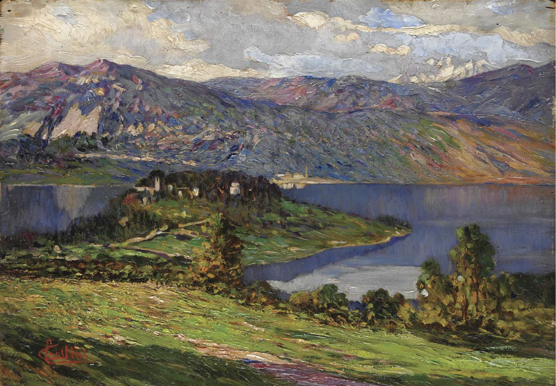 Solve Carlo Cressini, "Lago D'Orta". jigsaw puzzle online with 150 pieces