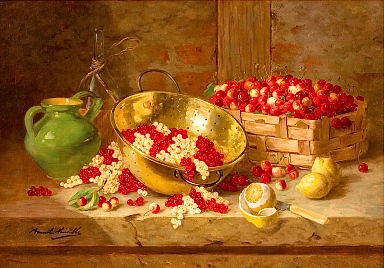 Solve Still life with Napoleon cherries, currants and lemons on an ...