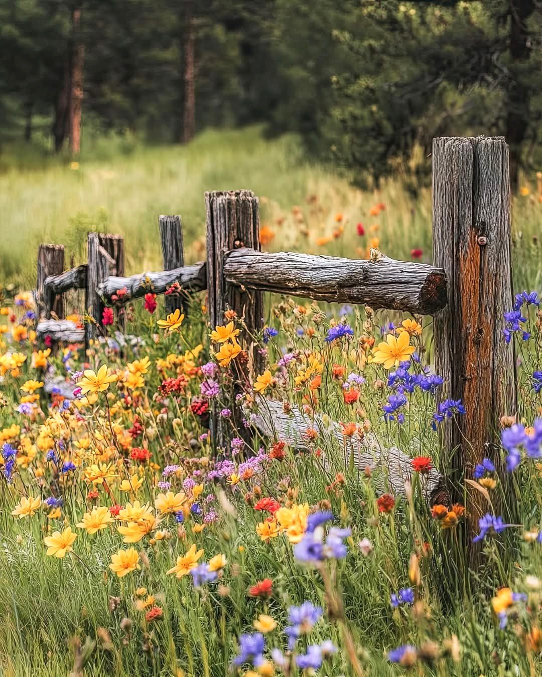 Solve Log fence and wildflowers jigsaw puzzle online with 120 pieces