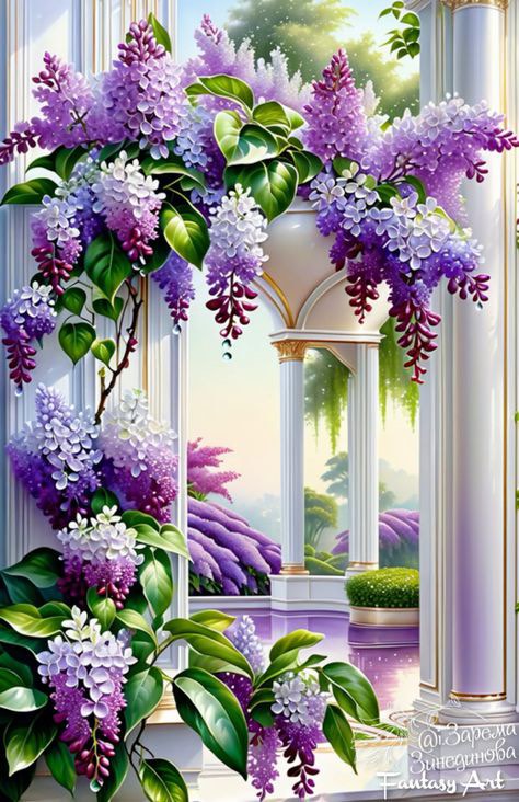 Solve Lilacs & Columns - AI art jigsaw puzzle online with 40 pieces