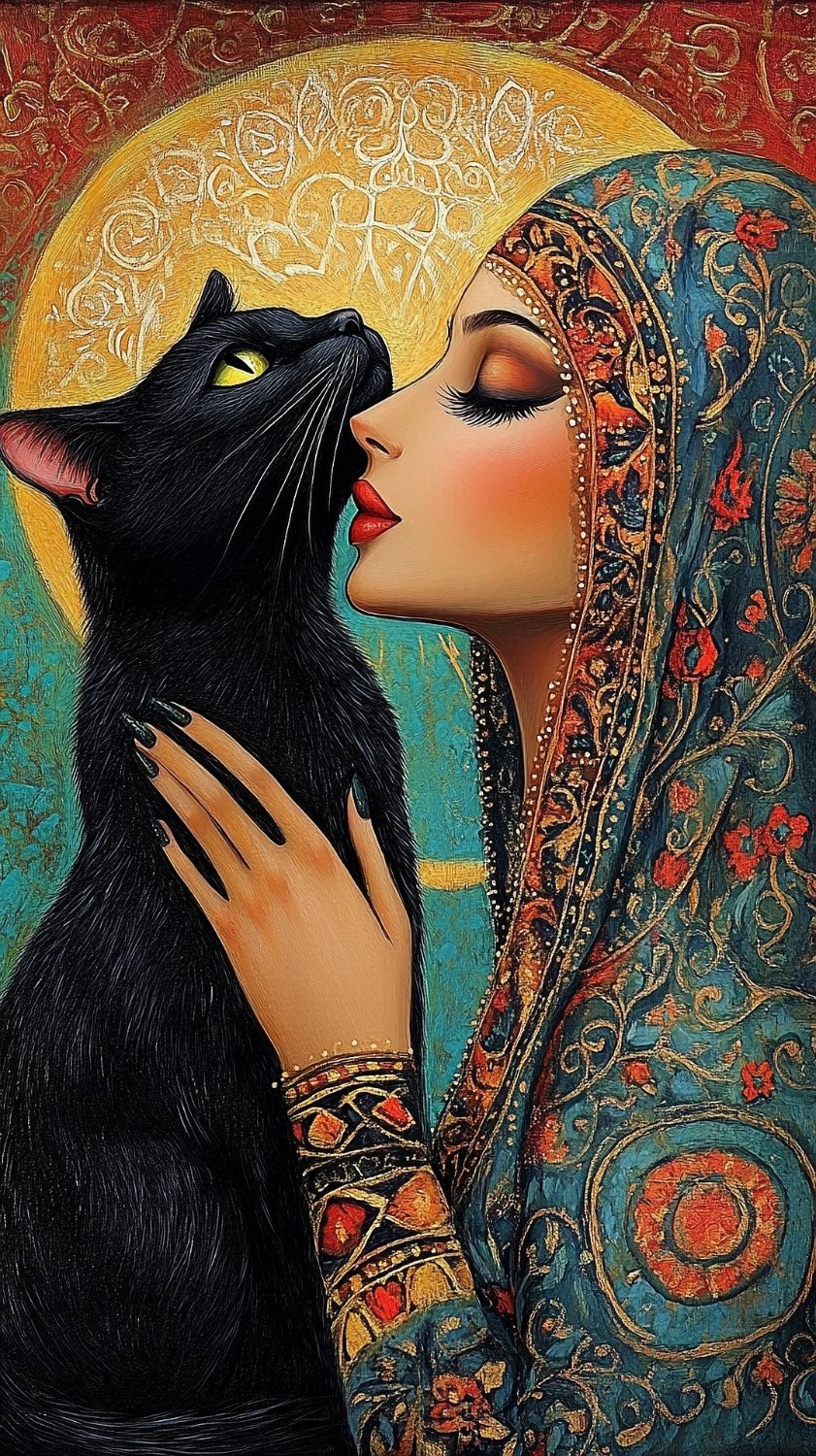 Solve Femme et chat noir jigsaw puzzle online with 220 pieces