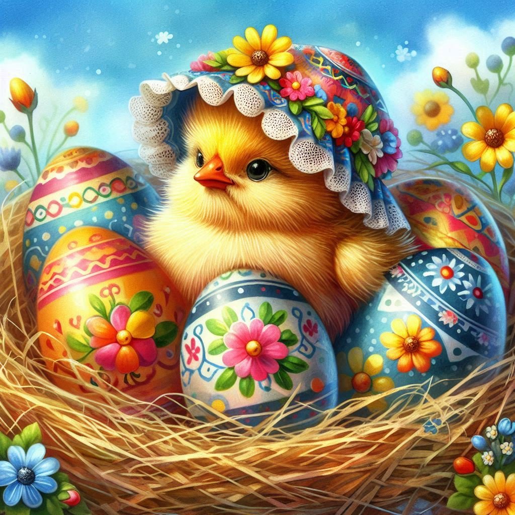 Solve Chickies Easter Bonnet jigsaw puzzle online with 100 pieces