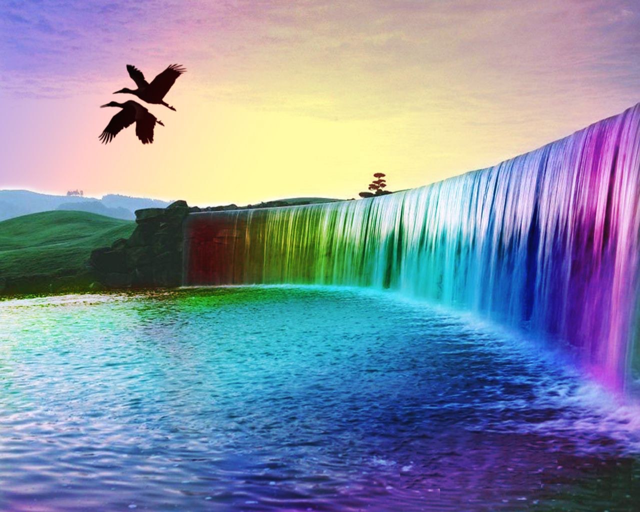 Solve A Rainbow Color Waterfall jigsaw puzzle online with 30 pieces