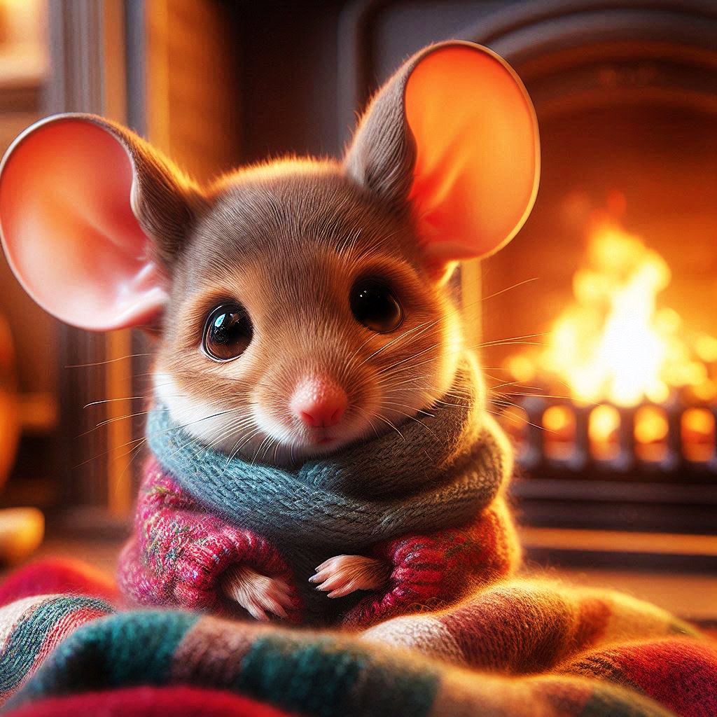 Solve adorable Piper Mouse inside by the fireplace staying warm jigsaw ...