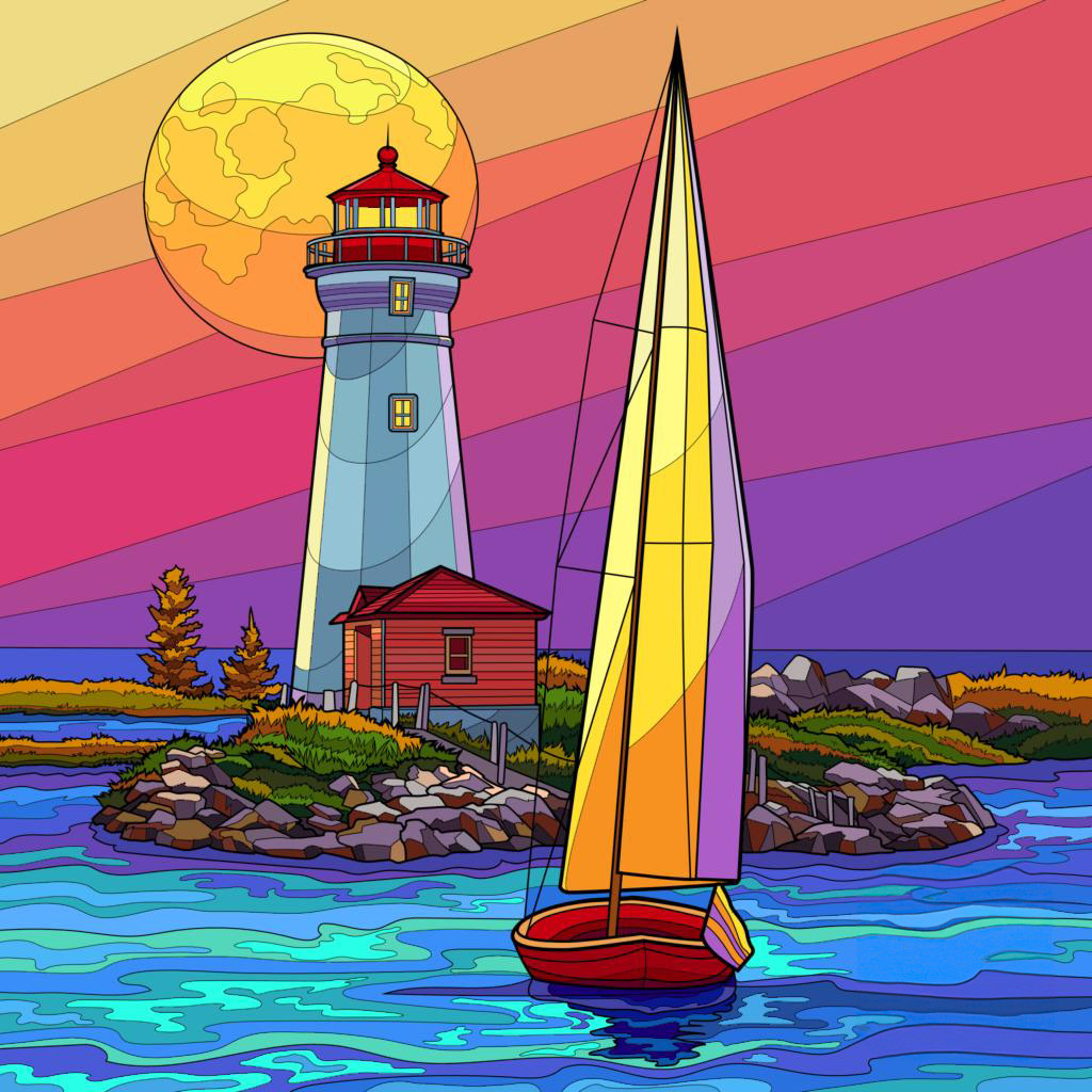Jigsaw Puzzle | 256 pieces | Sunset at the Lighthouse | Jigidi