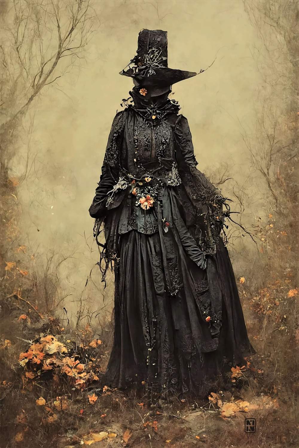 Solve scarecrow in victorian dress jigsaw puzzle online with 126 pieces