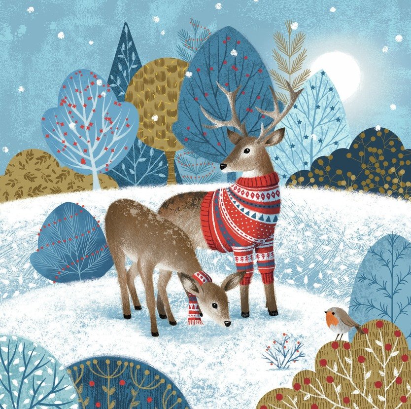 Solve Deers in the Winter Forest jigsaw puzzle online with 100 pieces
