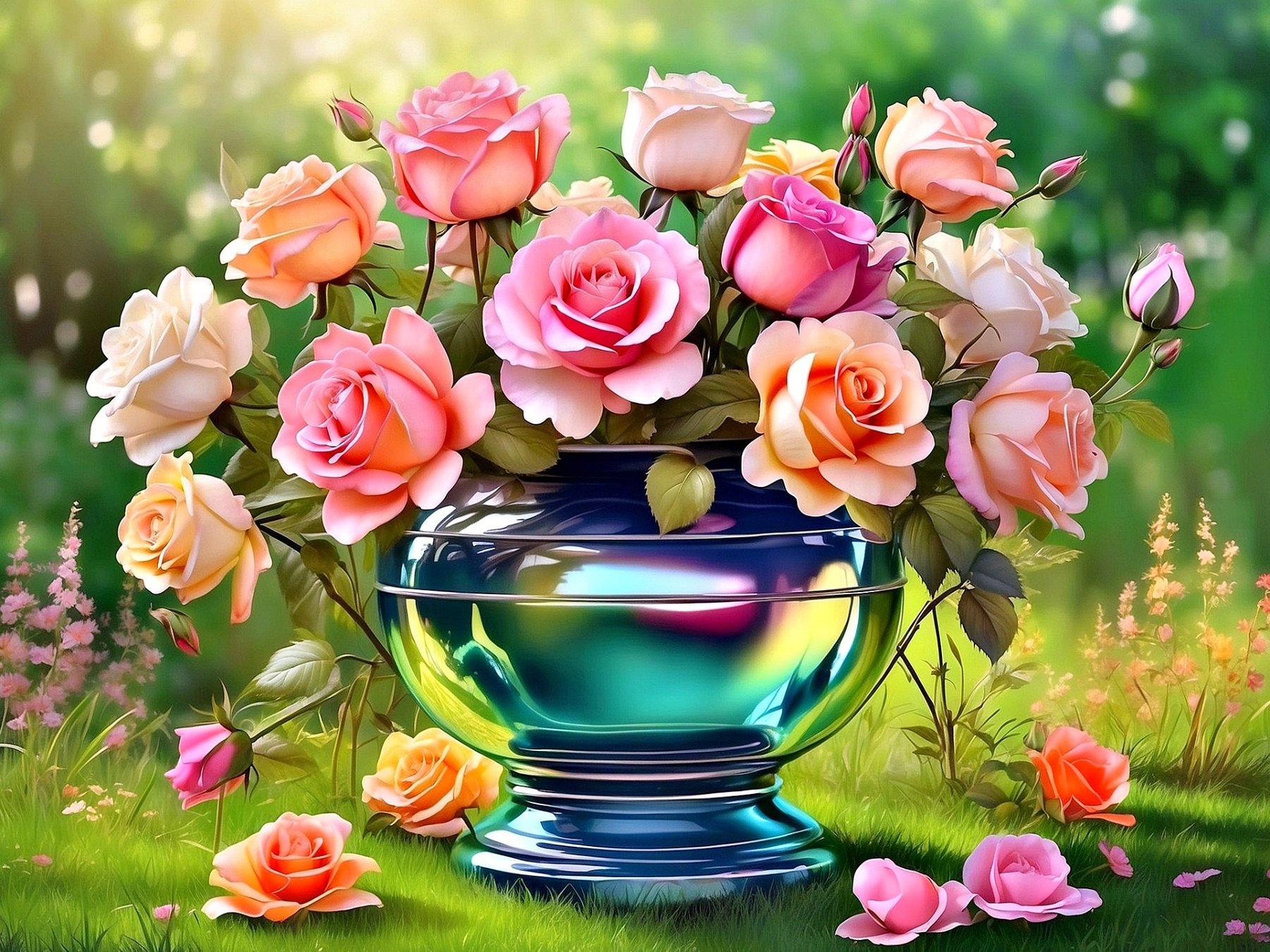 Solve Roses in Blue Vase, resizable 12 to 594 pieces jigsaw puzzle ...