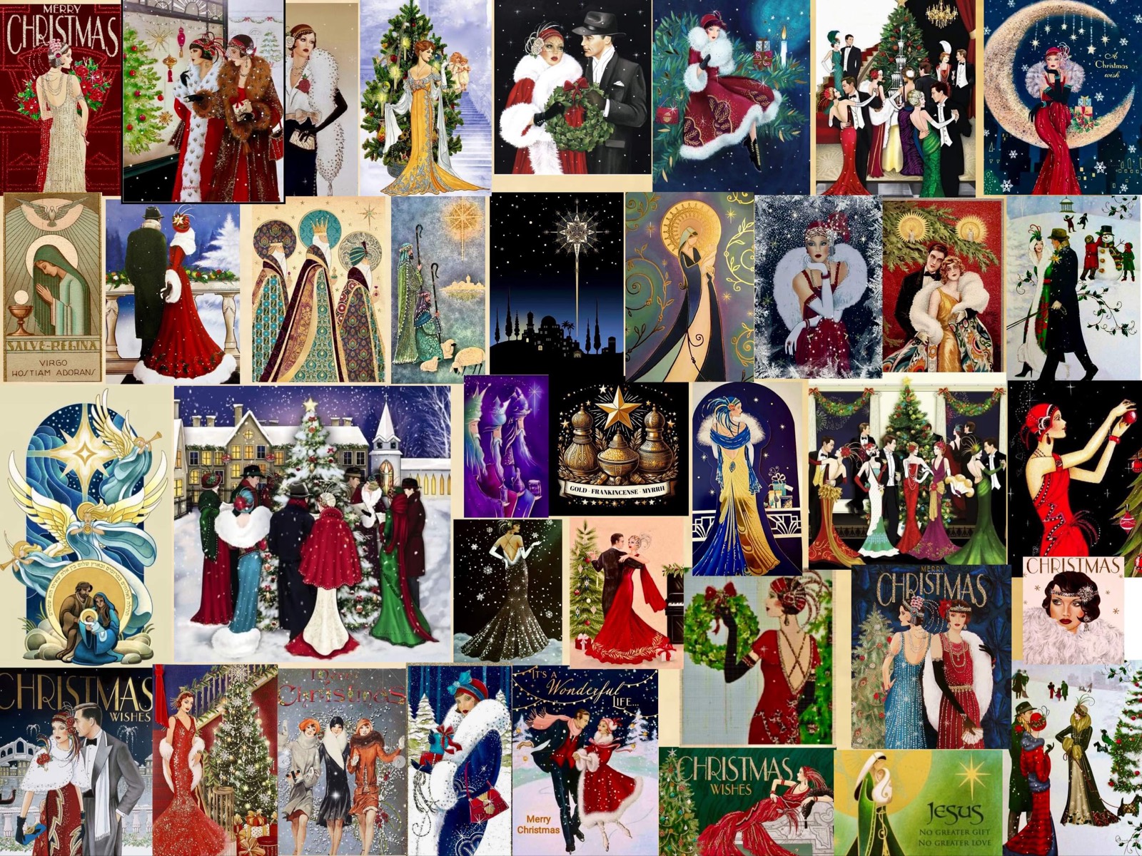 Solve Art Deco Christmas cards jigsaw puzzle online with 352 pieces