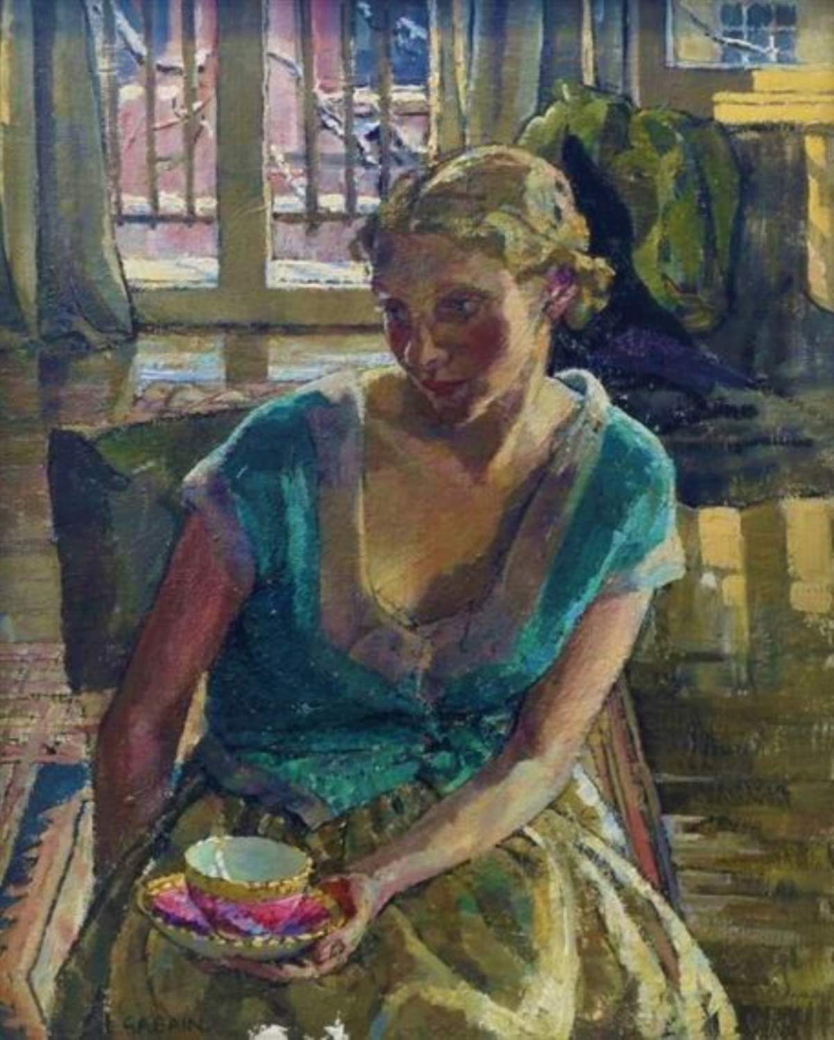 Solve Portrait of Woman with Teacup in Hand ~ Ethel Léontine Gabain ...