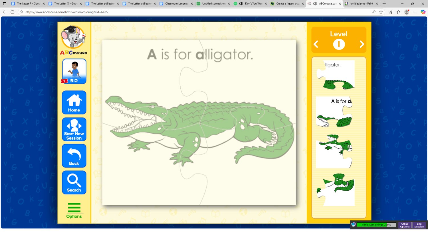 Solve A is for alligator jigsaw puzzle online with 15 pieces