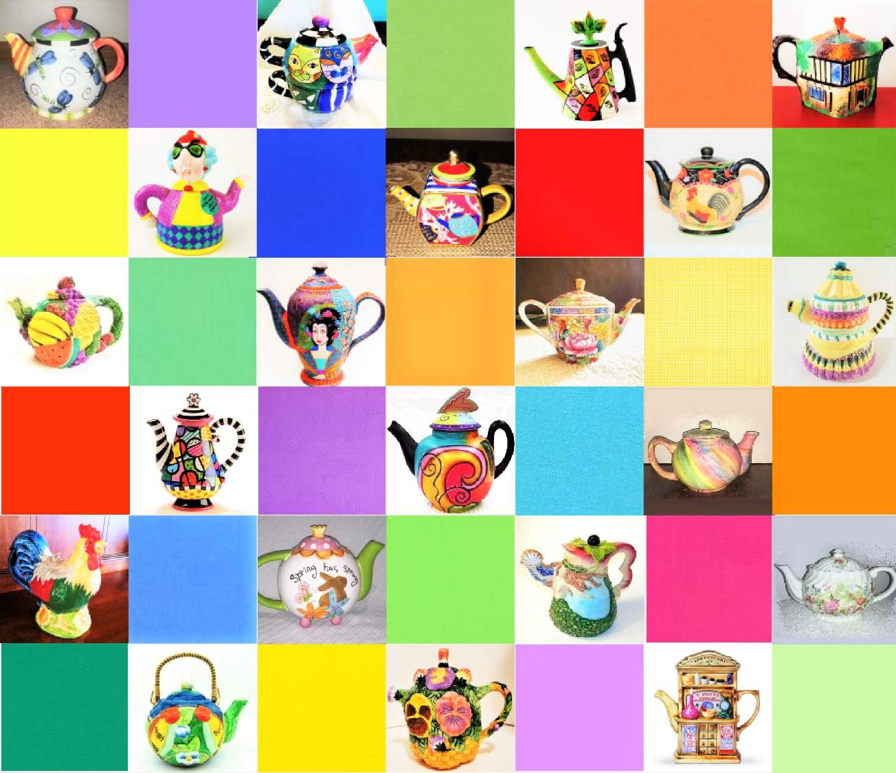 Solve COLORBLOCK TEAPOTS jigsaw puzzle online with 72 pieces