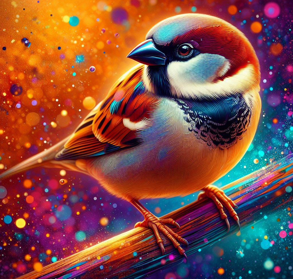 Solve colorful House Sparrow jigsaw puzzle online with 81 pieces